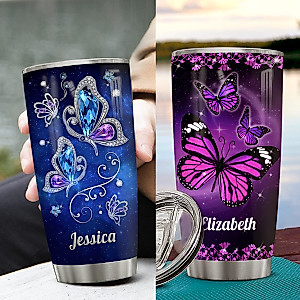 Wassmin Personalized Butterfly Stainless Steel Vacuum Insulated Tumbler With Lid - Custom Name Tumbler 20 Oz 30 Oz Double Walled Insulated Coffee Cup for Gym Fitness Travel