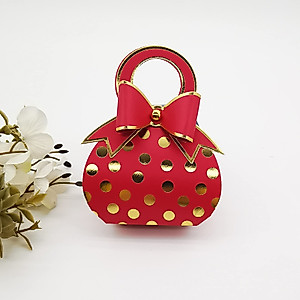 50pcs Red and Gold Bowknot Handbag with Gold Foil Dot Wedding Favor boxes Candy Box with Bow with handle for Wedding Birthday Favor Bridal Shower Baby Shower Party Favor