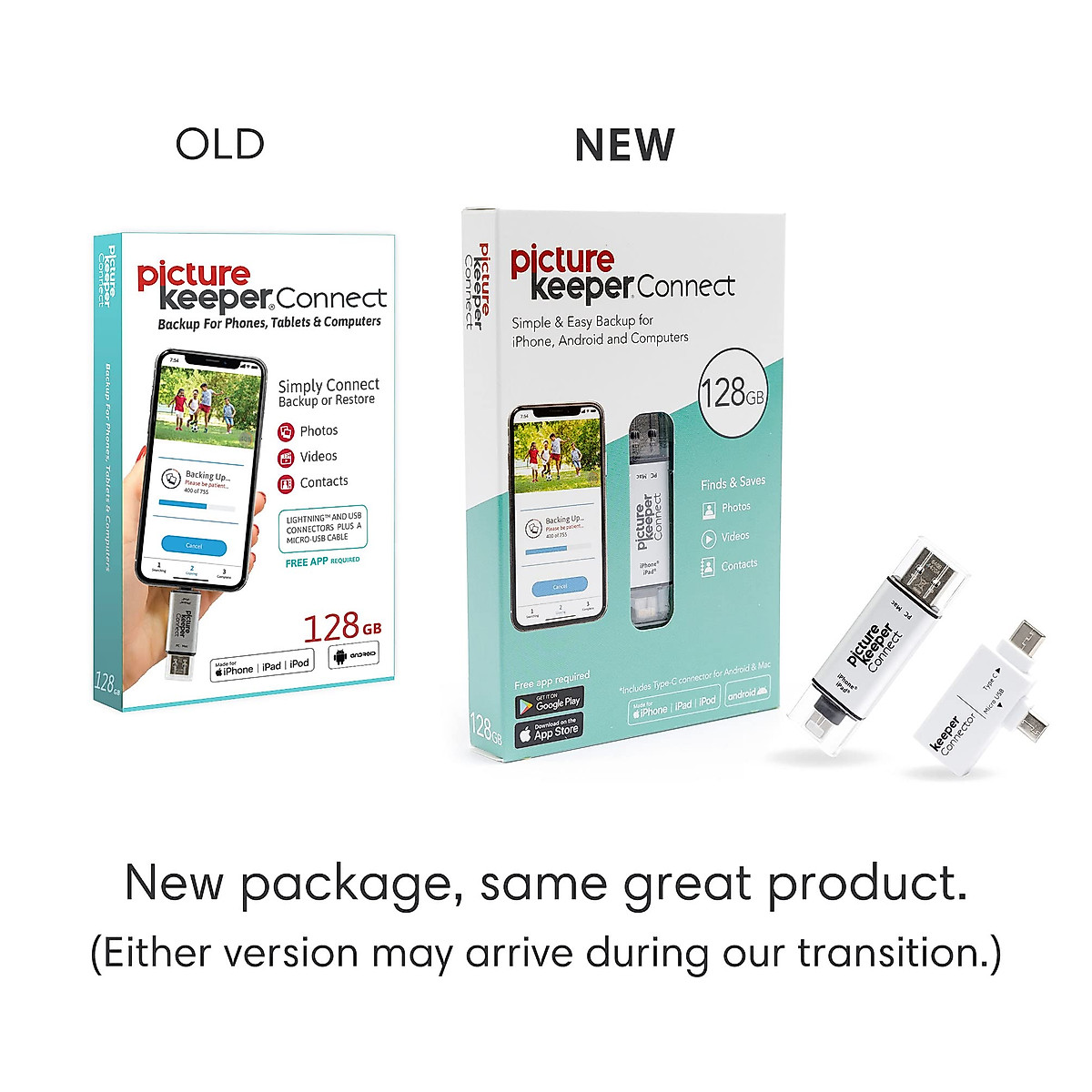 Picture Keeper Connect Photo & Video USB Flash Drive for Apple, Android, and PC Devices, 128GB Thumb Drive