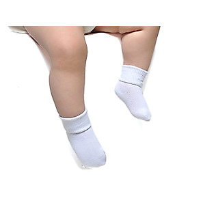 EPEIUS Unisex-Baby Socks Newborn Girl Seamless Turn Cuff Socks Cotton Rich Baby Boy Booties Socks White 6 Pair Pack,0-3 Months