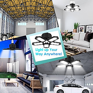 BRAINIAC LED Garage Light Bulbs, 100W 10000LM Garage Lighting with 5 Adjustable Panels, E26/E27 Garage led Lights Screw in Deformable Garage Led Ceiling Light Fixture for Warehouse, Corridor, Stadium