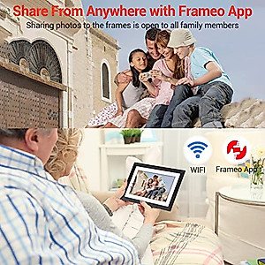 FRAMEO 10.1 Inch Digital Picture Frame WiFi IPS Touch Screen Wood Photo Frame Display, HD 1280x800 with 16GB Storage Auto-Rotate Easy Setup-Gift for Friends Family Share Moments Instantly