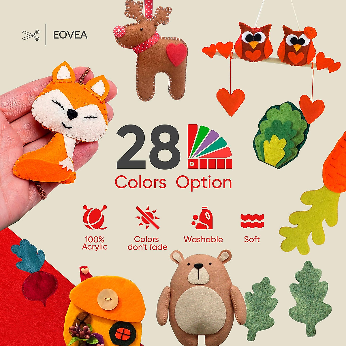 EOVEA | Acrylic Felt Fabric by The Yard | 72" Inch Wide -1.6mm Thick Felt Fabric | Non-Stiff Soft Felt Sheets | Felt Material for DIY,Craft, Sewing,Patchwork, Cushion, Padding(Red, Half Yard)