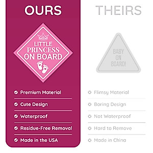 Super Cute, Elegant 4.5in Princess on Board Sticker 1pk. Bright Pink Diamond Newborn Caution Car Bumper Decals. Premium Vinyl Baby Safety Warning Label for Vehicles, Trucks, Automobiles, Cars, Vans