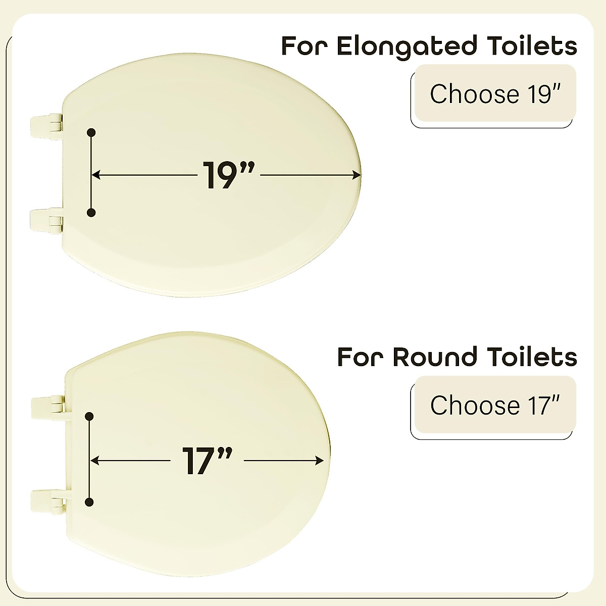 Elongated Wood Toilet Seat, Bone - 19 Inch - Fits All Elongated Size Fixtures - Easy to Install Fantasia by Achim Home Decor