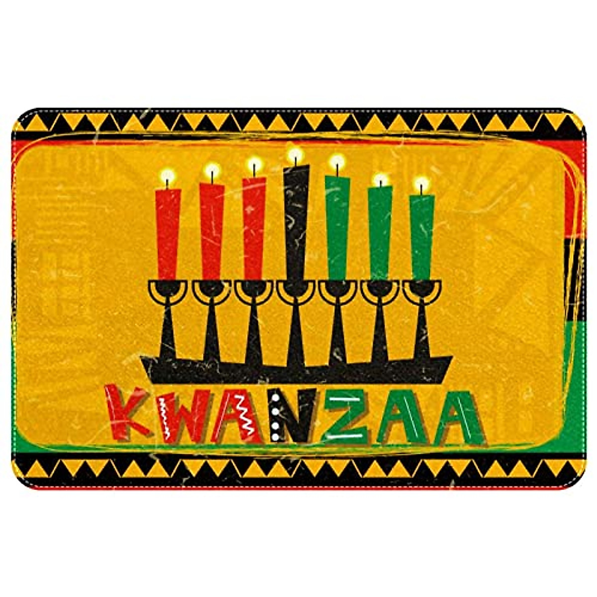 Happy Kwanzaa with Kwanzaa Candle, Indoor Door Mat Durable Front Door Mats Entryway Rug Non-Slip Absorbent Area Rugs Resist Dirt Rugs for Room Decor, 31"x20"