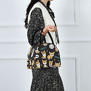 Cute Corgi Dog Lunch Bag for Women Men Reusable Insulated Lunch Tote Bag for Office Work School Picnic Hiking