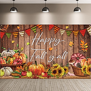Fall Thanksgiving Party Decorations, Fall Thanksgiving Farmhouse Photography Backdrop Happy Fall Yall Background Rustic Wood Pumpkins Harvest Background Backdrop, 72.8 x 43.3 Inch