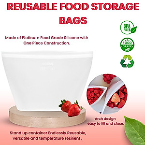 Silicone Bags Reusable Storage 2 Pcs Set -Reusable Sandwich Bags - Silicone Bags for Food Storage - Silicone Food Storage Bags - Reusable Freezer Bags - Snack Bag 1000ml (50 oz) & 1500ml (34 oz) Clear