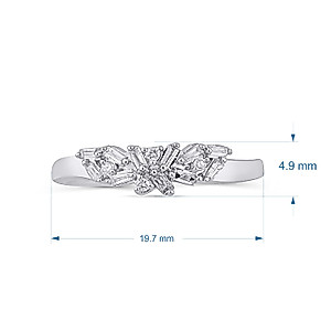 Jewelili Sterling Silver 1/6 Cttw Natural White Round and Baguette Cut Diamond Band Style Ring, Size 7