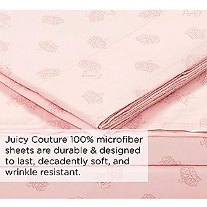 Juicy Couture – Microber Sheet Set | King Size Bed Sheets | 4 Piece Set Includes Fitted Sheet, Flat Sheet and 2 Pillowcases | Deep Pockets, Wrinkle Resistant and Anti Pilling