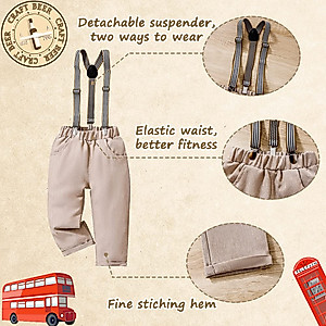 XIFAMNIY Baby Boys Gentleman Outfit 4Pcs Pants and Top Sets Newborn Long Sleeve Romper+ Hat + Vestcoat + Bow Tie 3-24M