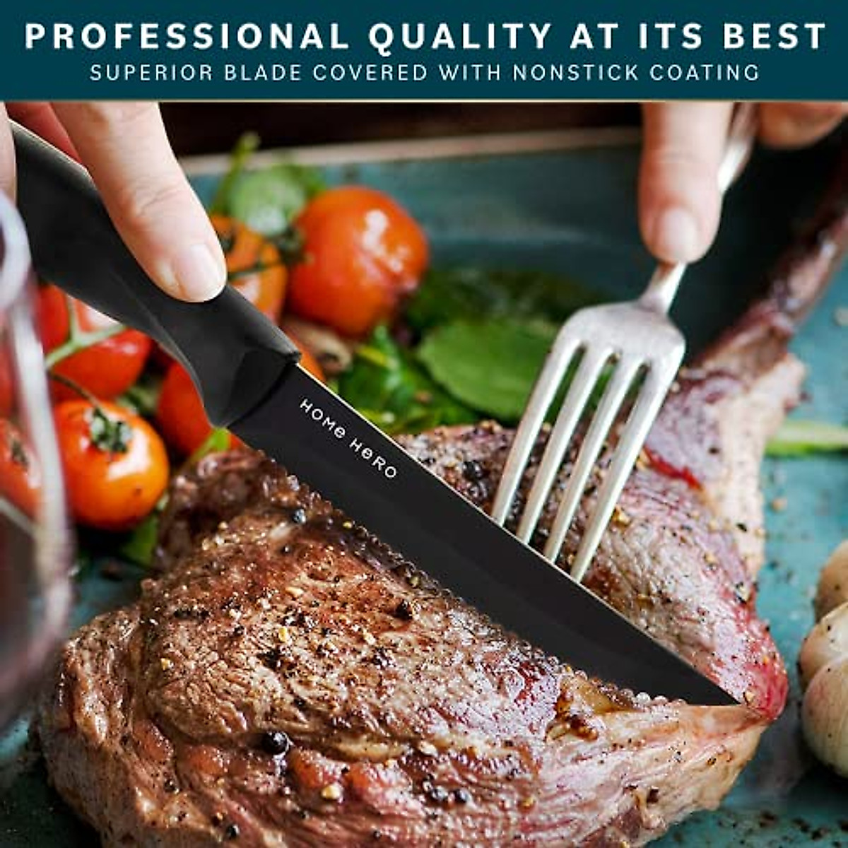 Home Hero Kitchen_Knife with Ultra-Sharp High Carbon Stainless Steel Blade for Kitchen with Ergonomic Handle Black, 8 Piece Set
