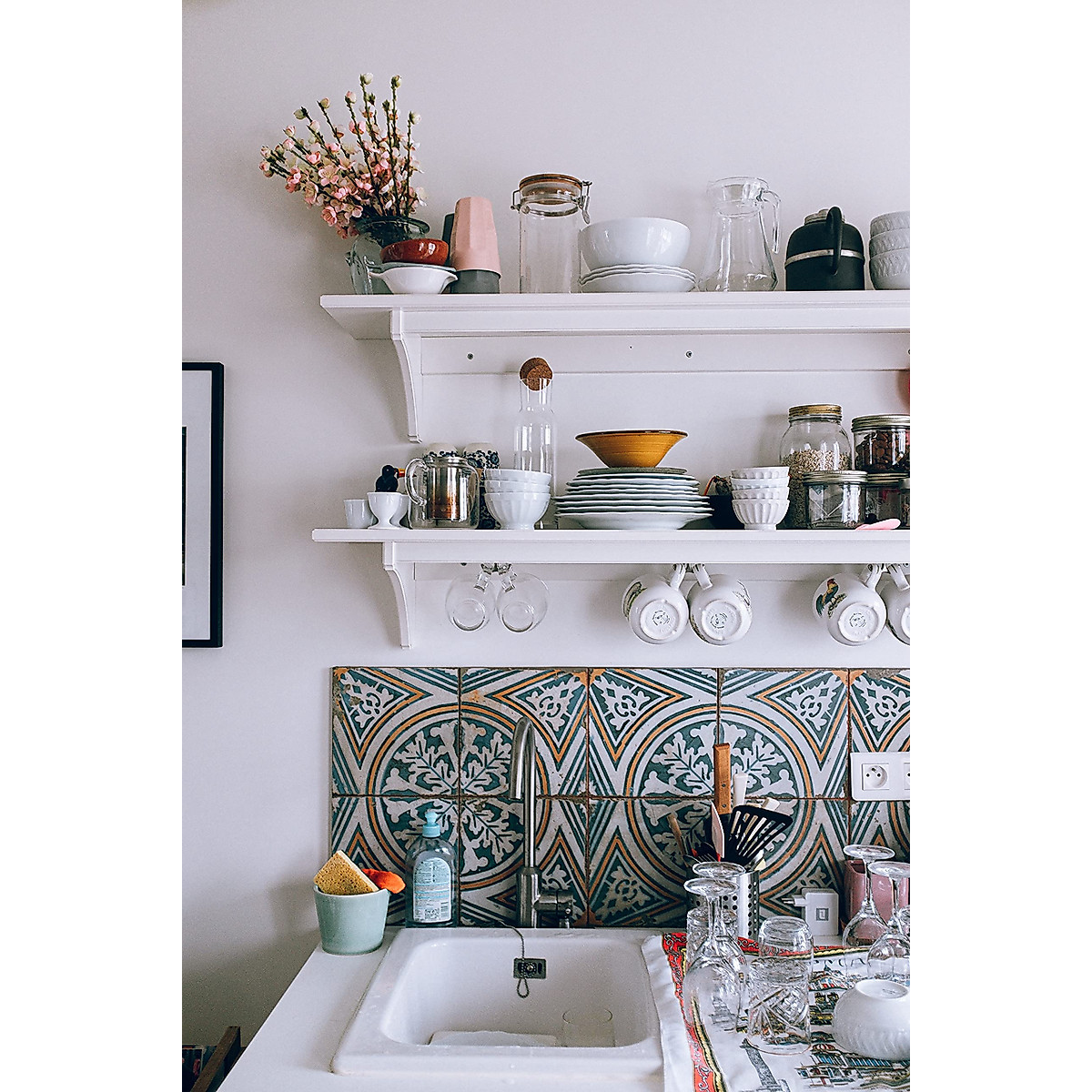 Karukera Wine Glass Holder Storage, Add an Organizer Stemware under a Floating Shelf or Cabinet to save Space, Perfect Metal Rack for your Kitchen, Bar or Countertop, with 2 Sets Mugs Holders