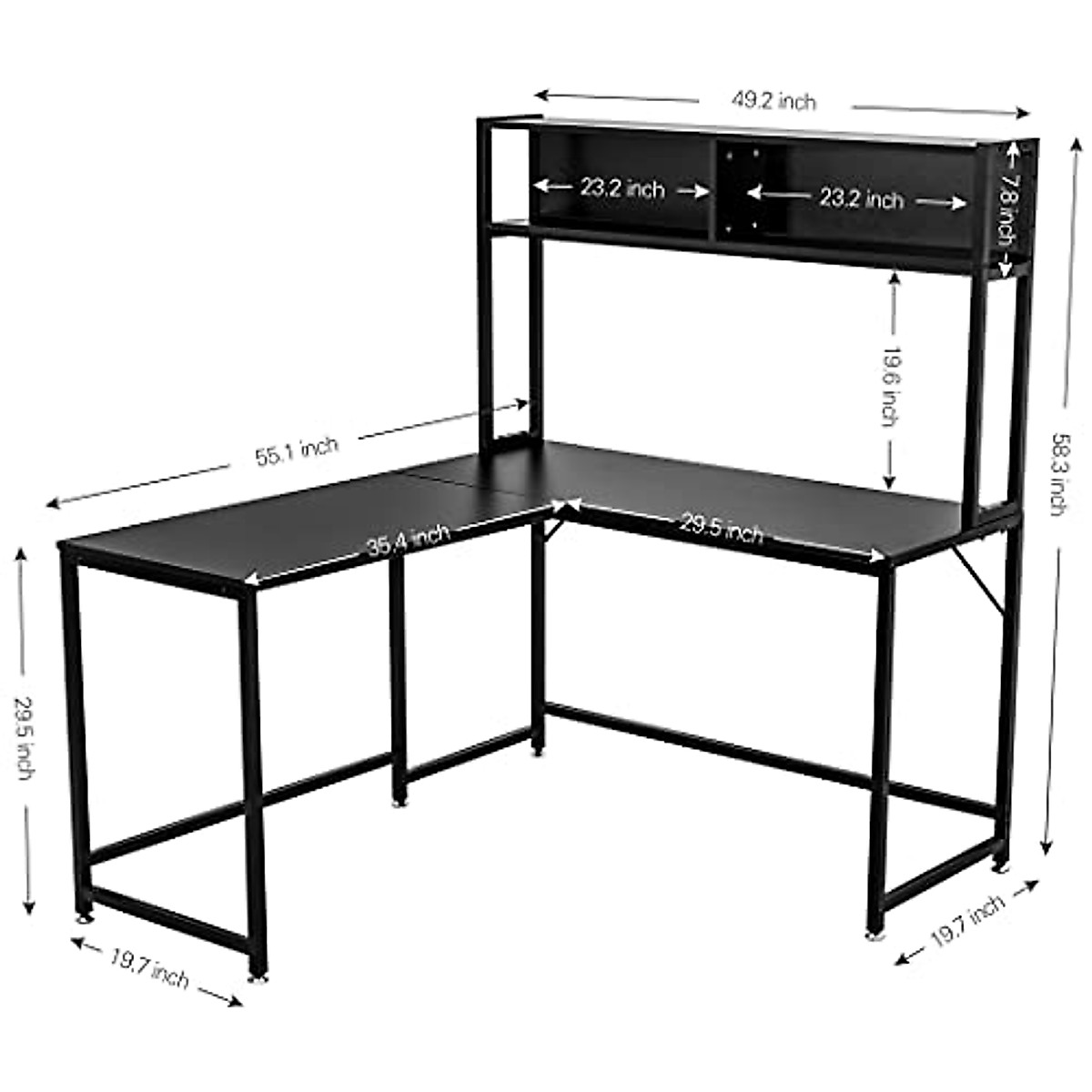 Becko US L Shaped Desk Computer Desk Corner Desk with Hutch Storage Shelves Modern Home Office Desk Writing Workstation for Home Office (Black)