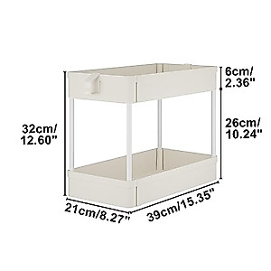 Boeeoan Under Sink Organizers Storage Rack, 2 Tier Under Bathroom Cabinet Shelf Basket, Multi-Purpose Storage Cart with Hooks for Kitchen Bathroom Bedroom Livingroom, White