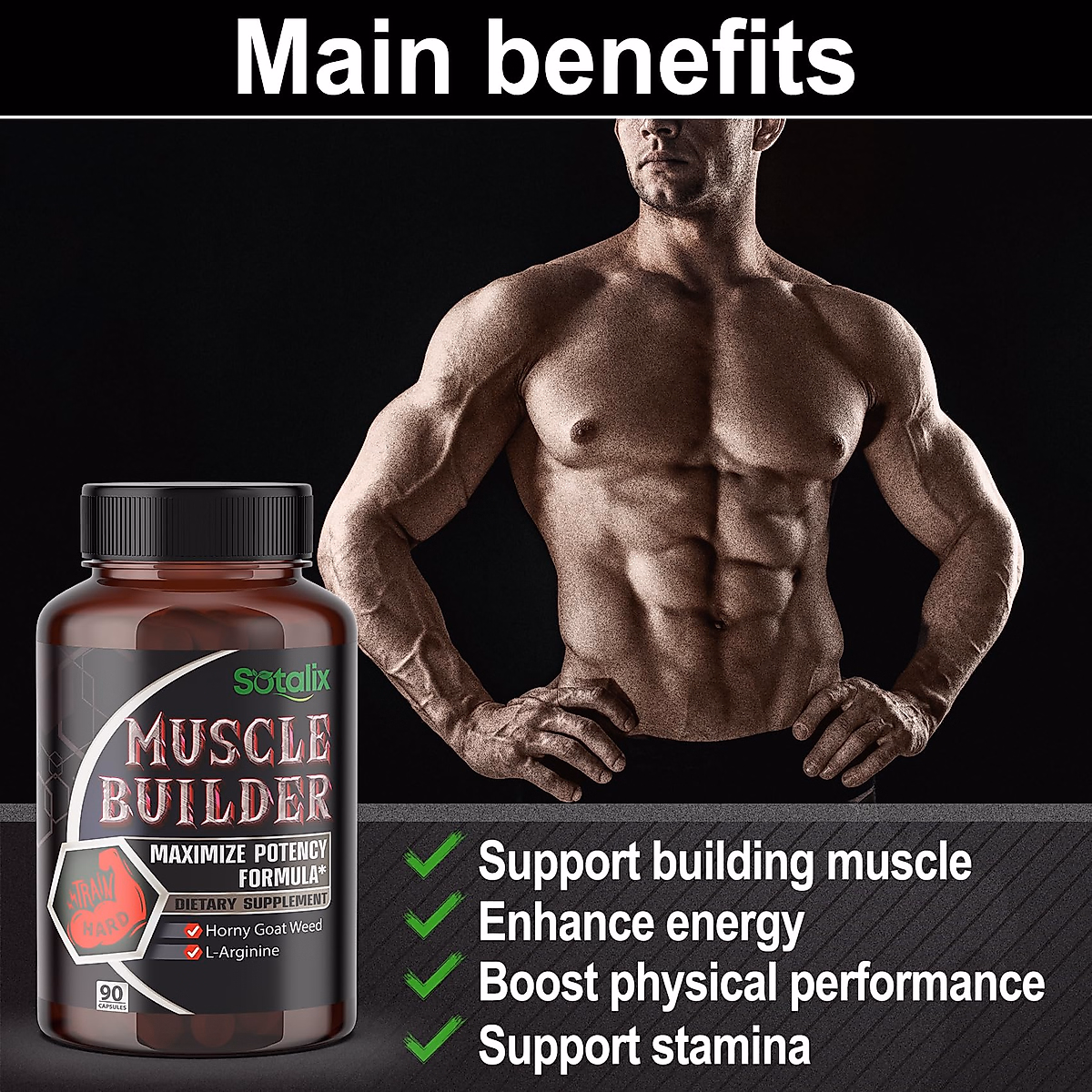 Ultra Muscle Builder Supplement 13800mg Highest Potency with L-Arginine, Tribulus - Increase Energy, Stamina, Strength, Sports Training Support 90-day supply (90 Count (Pack of 1))