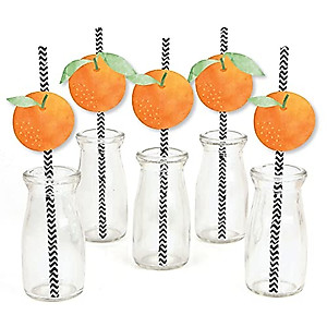 Big Dot of Happiness Little Clementine - Paper Straw Decor - Orange Citrus Baby Shower or Birthday Party Striped Decorative Straws - Set of 24