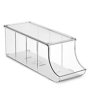 Set of 2 Stackable Refrigerator Organizer Bins Pop Soda Can Dispenser Beverage Holder for Fridge, Freezer, Kitchen, Countertops, Cabinets - Clear Plastic Canned Food Pantry Storage Rack Holds 12 Cans