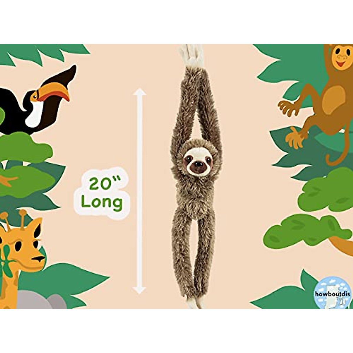 HOWBOUTDIS 20 inch Brown Hanging Sloth - Stuffed Animal - Ultra Soft Plush - Hands and Feet Connect - Realistic Design - Great Gift or Prize