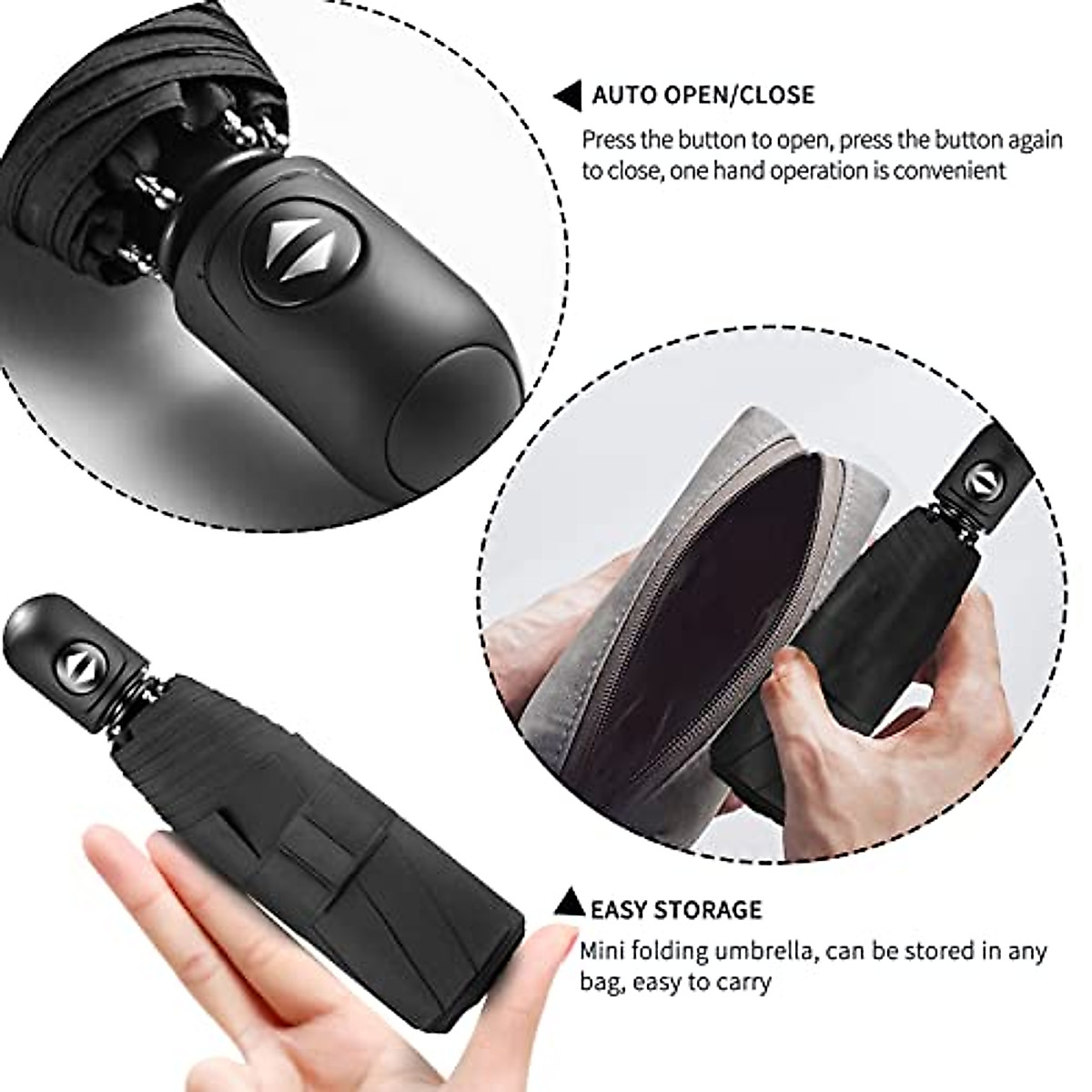 SIEPASA Automatic Travel Compact Umbrella-Small Folding Compact Travel Umbrellas for Rain, Lightweight Small Portable Umbrella, Small Sun & Rain Windproof Umbrella, Gifts for Girls Women Tennagers.(Black)