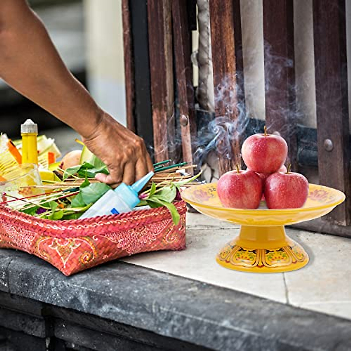 Buddhist Plate Offering Bowls Tray: Fruit Tray Food Dessert Snack Blessing Fruit Tray Ceramics Bowl for Altar Use Rituals Incense Smudging Decoration