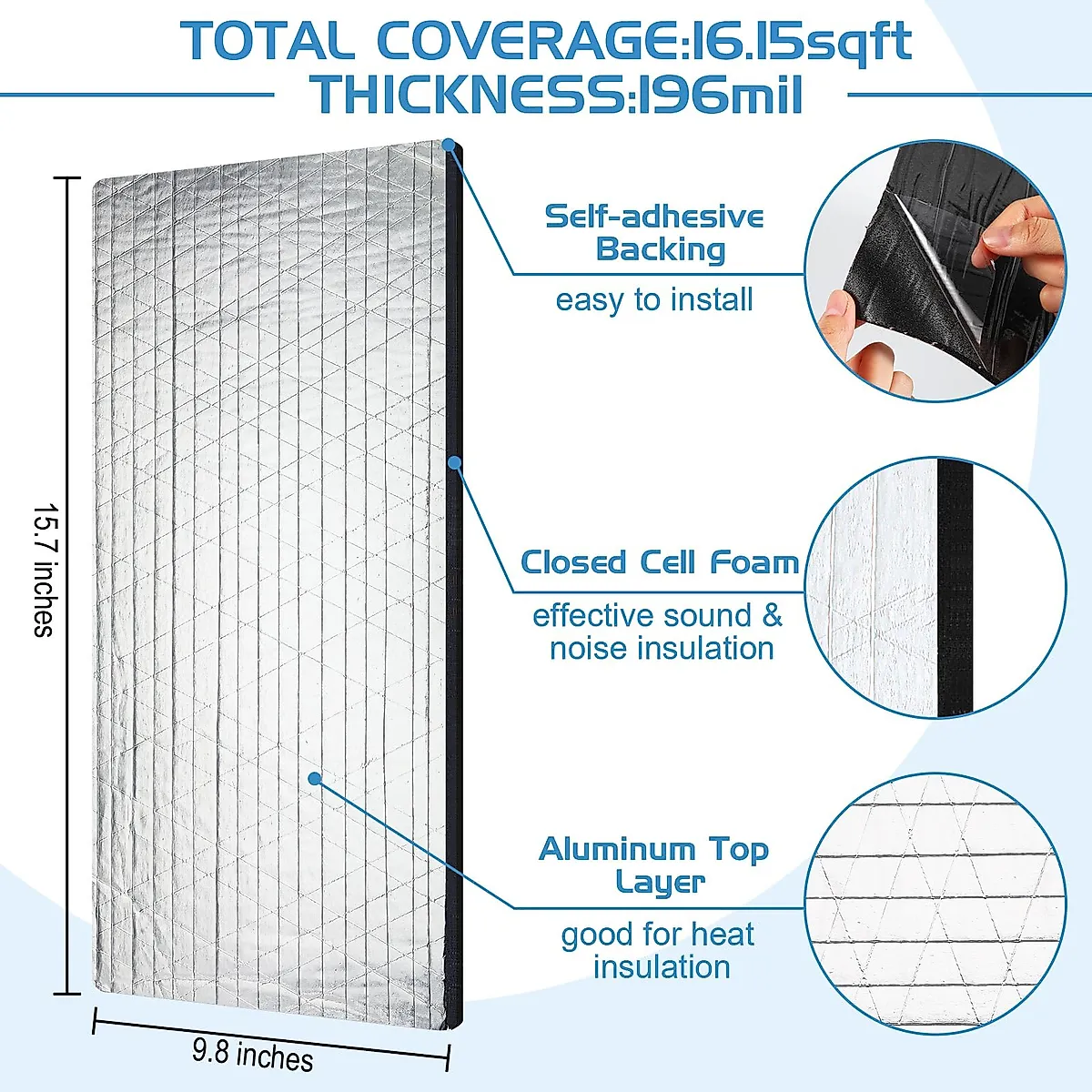 Tallew 31 Pcs 196 Mil Car Sound Deadening Mat Sound Deadener Automotive Audio Noise Insulation Dampening Insulation Mat with Rubber Roller for Hood Ceiling Door 15.7 x 9.8 in Each Sheet