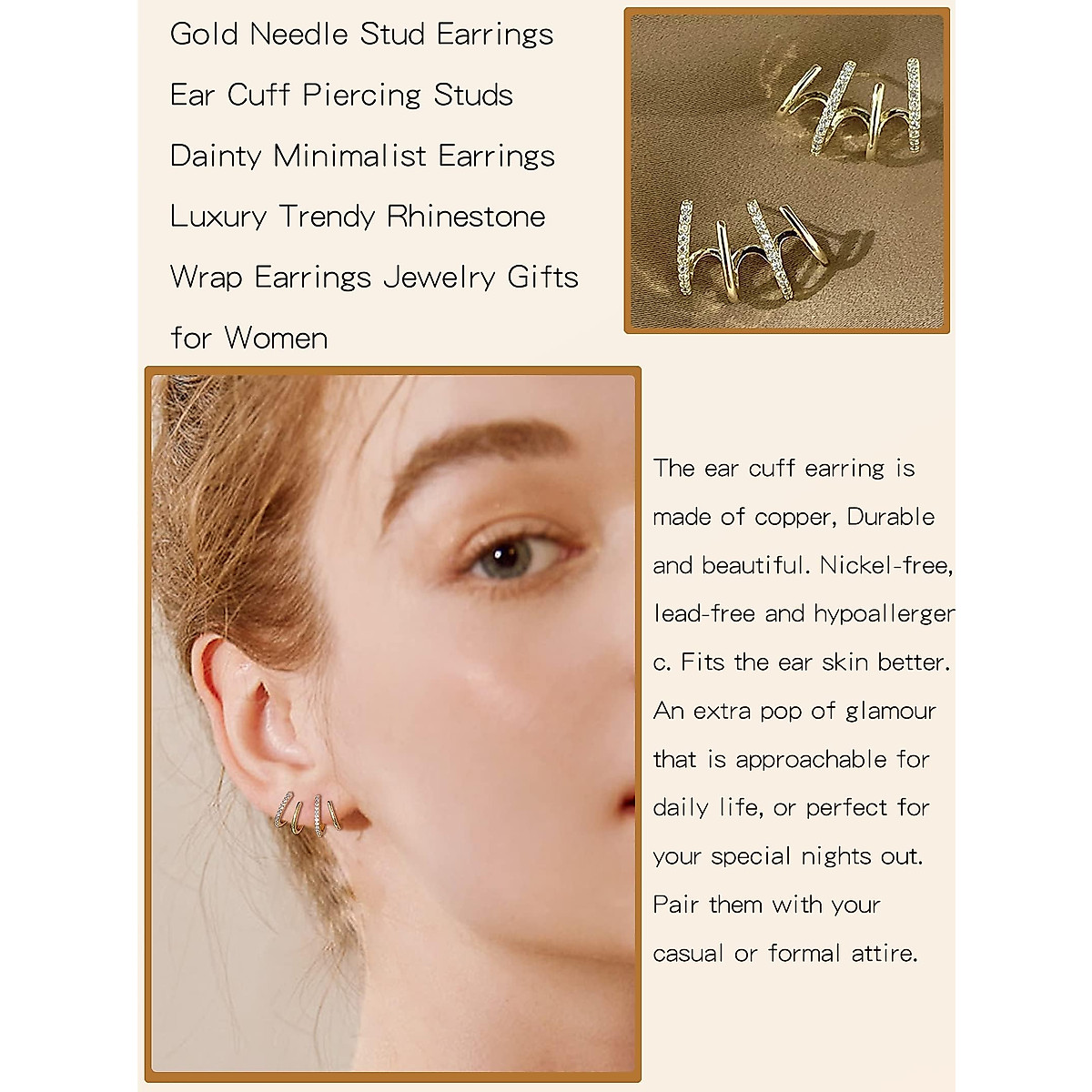Quartet Earrings Gold Claw Earrings for Women Trendy Dainty Minimalist Huggie Needle Earrings for Womens Luxury Trendy Rhinestone Earrings Jewelry Gifts for Womens