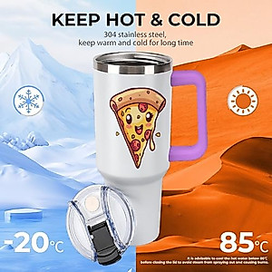 Cute Pizza Insulated Tumbler with Lid And Straw Stainless Steel Travel Coffee Mug 40oz Violet-style