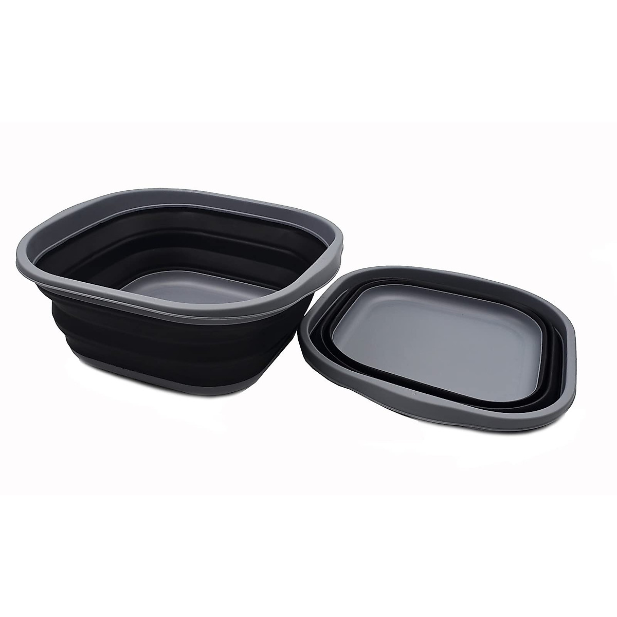 SAMMART 10L (2.6 Gallons) Collapsible Tub - Foldable Dish Tub - Portable Washing Basin - Space Saving Plastic Washtub (Dark Grey/Black (Set of 2))