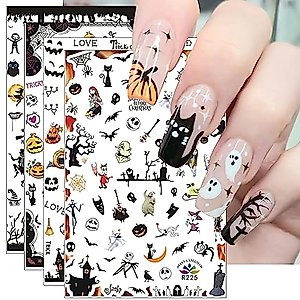 8 Sheets Halloween Nail Art Stickers Decals Self-Adhesive Pegatinas Uñas Cute Scream Horror Skull Spider Web Witch Nail Supplies Nail Art Design Decoration Accessories
