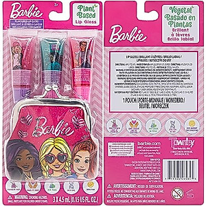 Townley Girl Barbie Coin Purse and Plant-Based Lip Gloss Set, Cute Pouch Wallet Small Money Bag Toy, Ages 3 and Up,