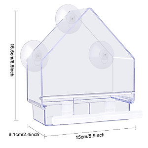 Window Bird Feeder 2 Pack, Bird House for Outside with 2 Rod, Window Bird Feeder with Strong Suction Cups and Removable Seed Tray with Drain Holes