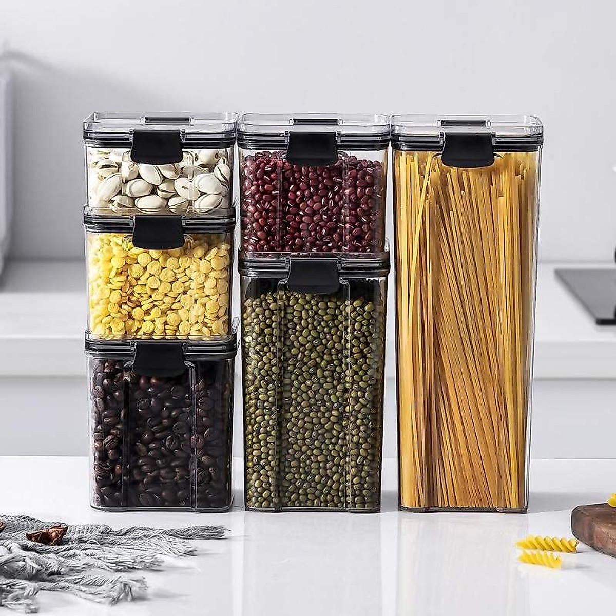 Airtight Food Storage Container, 6 Pc BPA Free With Lids Easy Lock For Kitchen Organization With Good package looking (Black)