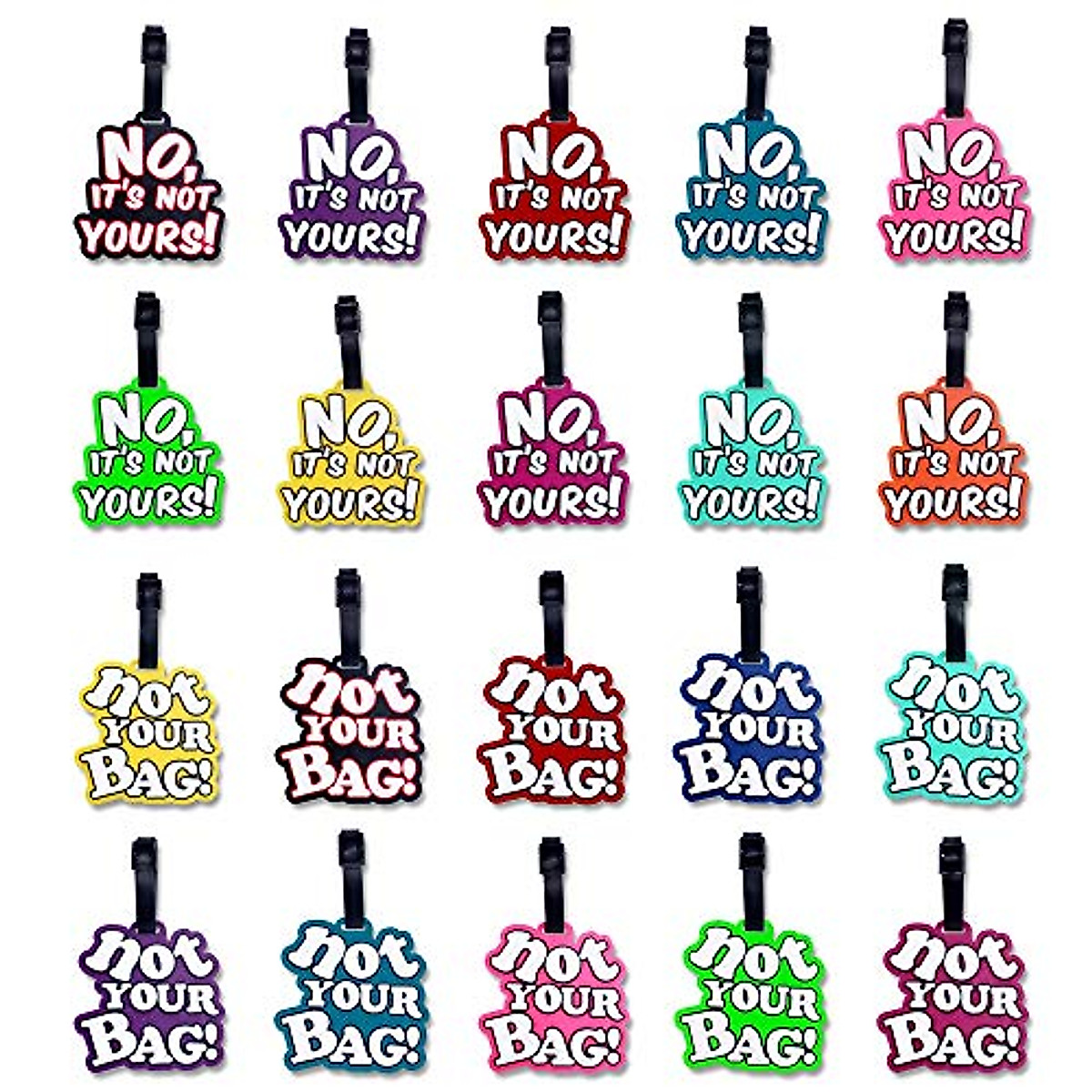 Finex 4 Pcs Set It's NOT Your Bag Random Humor Silicone Travel Luggage Baggage Identification Labels ID Tag for Bag Suitcase Plane Cruise Ships with Belt Strap