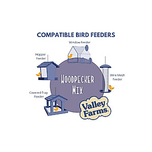 Valley Farms Woodpecker Mix Wild Bird Food, No Mess Bird Seed for Outdoor Feeders, W/Peanuts and Sunflower Hearts for Birds, Woodpecker Food, Attract All Bird Species (4 LBS)