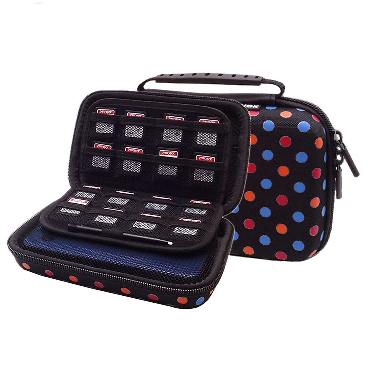 Soyan Hard Carrying Case for Nintendo New 3DS XL and 2DS XL, 16 Game Card Holders, with Carry Handle (Polka Dots)
