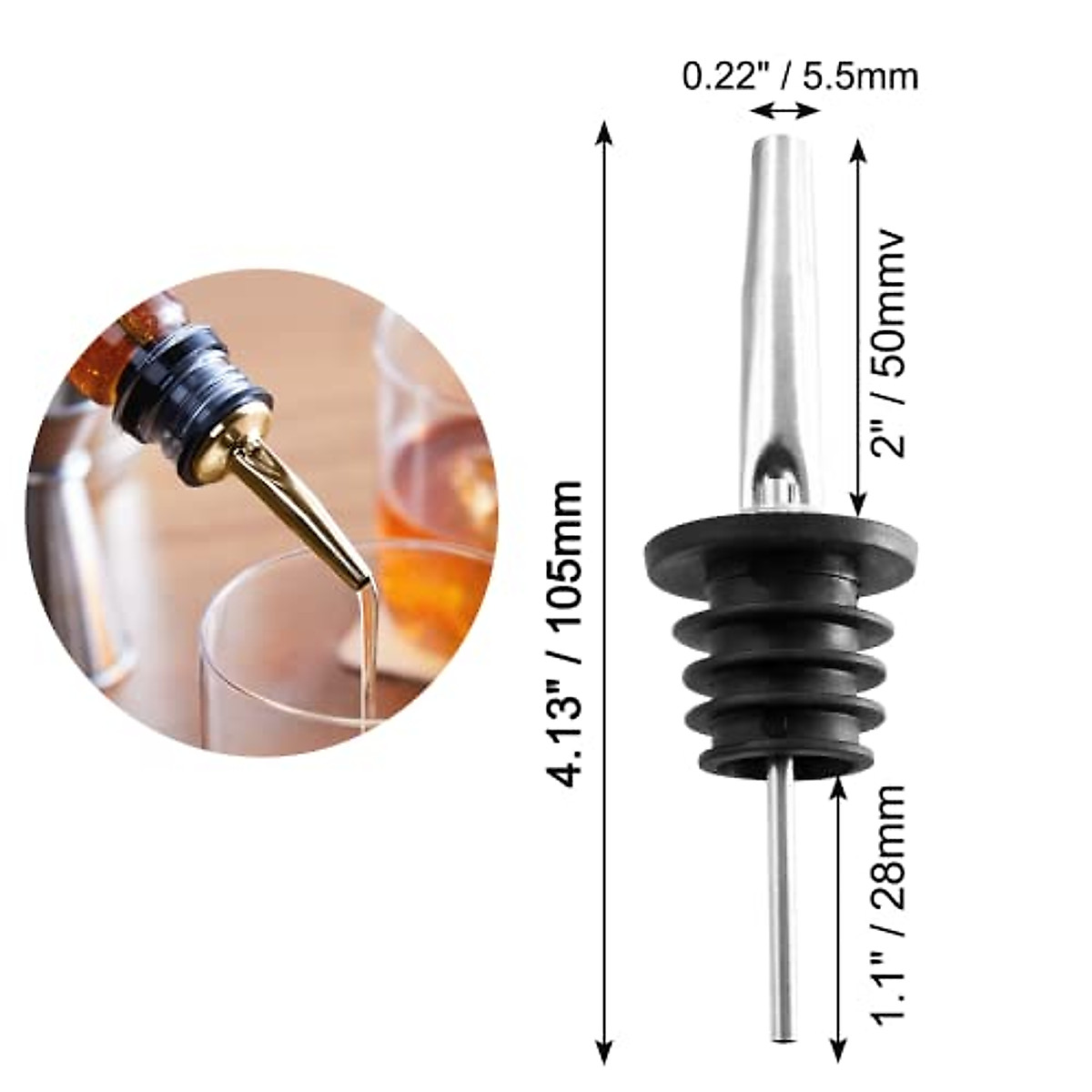 HARSKIYER 10pcs Black Pour Spouts for Liquor Bottles, Stainless Steel Bottle Pourers Tapered Spout for 3/4" Bottle Mouth