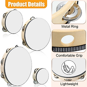 Reginary 8 Pcs Tambourine for Adults Handheld Wood Tambourine 4 Size Single Row Metal Jingles Tambourine Musical Educational Tambourine Gift Rhythm Percussion Instrument for Church Party KTV (Natural)