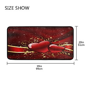 Happy Valentines Day Red Heart Love Kitchen Rugs Non-Slip Kitchen Mats 39 x 20 Inches Bath Runner Rug Doormats Area Mat Rugs Carpet Cushioned Mat for Home Decor