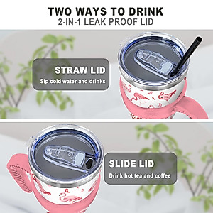 40 oz Tumbler with Handle and Straw 40 oz Flamingo Cup Insulated Stainless Steel Coffee Travel Mug Spill Proof Leak Proof Slim 40oz Tumbler with Handle Flamingo Decor Stuff Gifts for Women