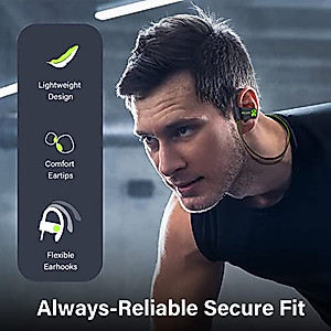 BOLOXA Bluetooth Headphones 5.3 Wireless Earbuds IPX7 Waterproof & 16Hrs Long Battery Over-Ear Stereo Bass Earphones with Earhooks Running Headset with Mic & Storage Bag for Workout Gym Sports Black