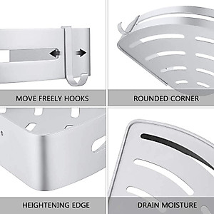 ATEMA 2 Pack Corner Shower Caddy,with Hooks No Drilling Adhesive Shower Storage Rack Shelf,Shampoo Razor Holder Organizer,Rustproof Aluminum Wall Mounted Shower Caddies for Bathroo/Kitchen/Dorm/Toilet