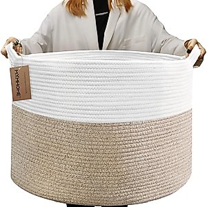 MXMHOME XXXLarge Woven Rope Basket With Handles, 23.6”x23.6”x14.1” Basket for Blankets for Living Room, Large Baby Toy Storage Basket, Wicker Woven Big Round Laundry Basket Hamper