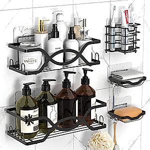 Cibert Shower Caddy, 5-pack Shower Shelves for Inside Shower, Bathroom Shower Organizer, Adhesive Shower Organizer No Drilling Rustproof Shower Rack Bathroom Organization and Storage Accessories Black