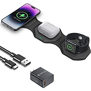 Wireless Charger 3 in 1,Magnetic Foldable 3 in 1 Charging Station for Multiple Apple Devices,Wireless Charging Pad Dock for iPhone14 13 12 11 Pro Max Plus,AirPods 3 2 Pro,Apple Watch