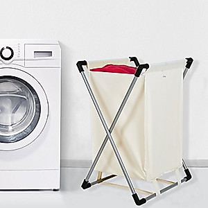 Dporticus Single Basket Floding Laundry Hamper with X-Frame for Apartment Home College Use