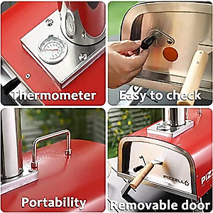 PIZZELLO Portable Pellet Pizza Oven Outdoor Wood Fired Pizza Ovens Included Pizza Stone, Pizza Peel, Fold-up Legs, Cover, Pizzello Forte (Red)