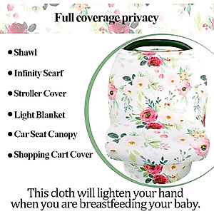 Floral Nursing Pillow Cover & Carseat Cover Set, Breastfeeding Pillow Slipcover & Car Seat Canopies for Baby Boys & Girls, Nursing Pillow Case & Stroller Covers for Newborn, Soft Fabric Fits Snug On I