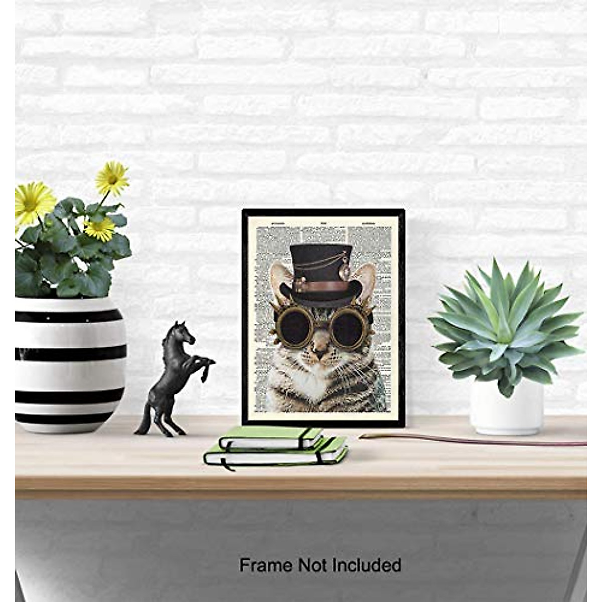 Steampunk Cat Wall Art - Funny Goth Cat Wall Decor Print for Bedroom, Veterinarian Office - Gift for Vet, Boys, Men, Teens, Women, Kitty, Kitten, Feline, Pet, Cat Lovers - Unique Gothic Dictionary Art